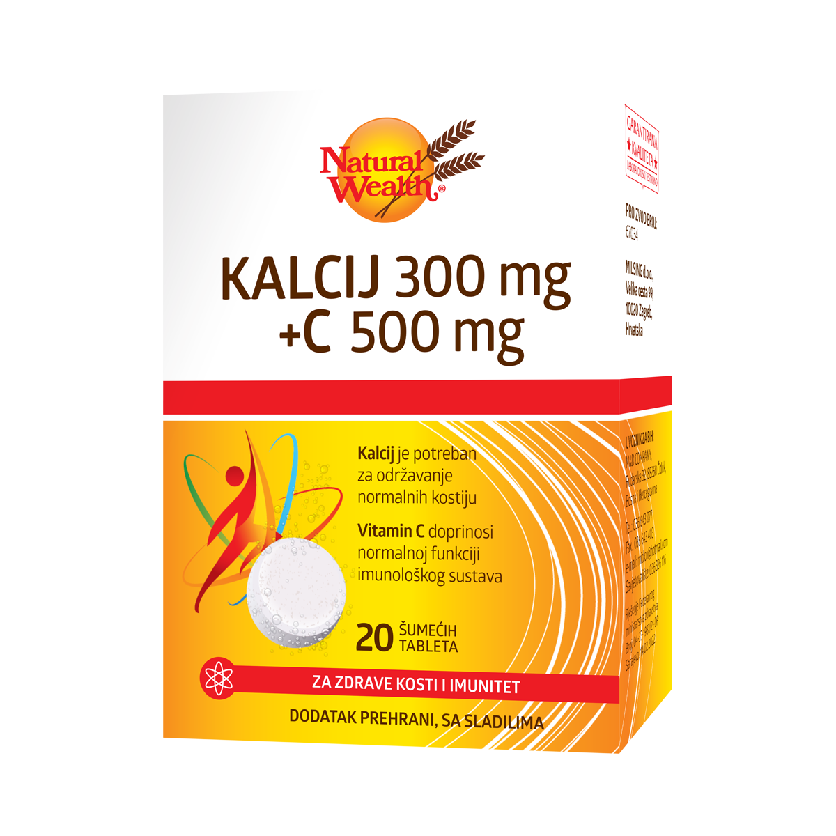 Natural Wealth Kalcij 300 + C 500 mg 20 šumećih tableta