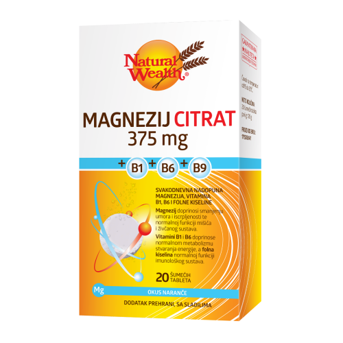 Natural Wealth Magnezij citrat 375 mg + B1 + B6 + B9 20 šumećih tableta